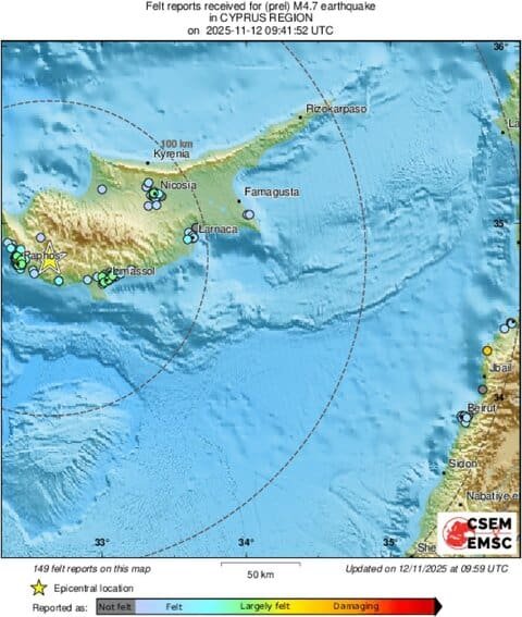 M5.4 Earthquake Strikes Near Paphos, Cyprus — Felt Across the Eastern ...
